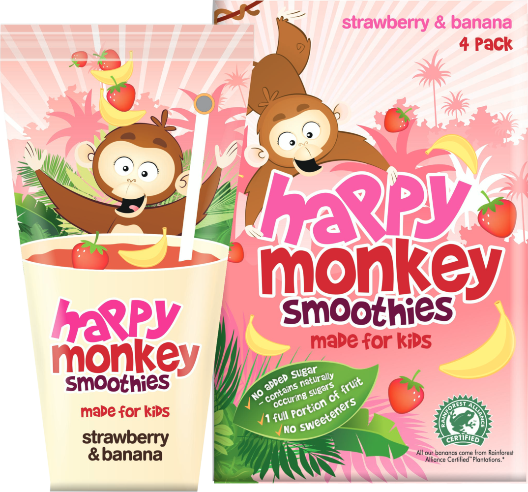 Happy Monkey 4pk jarðarb & banana smoothie | Krónan